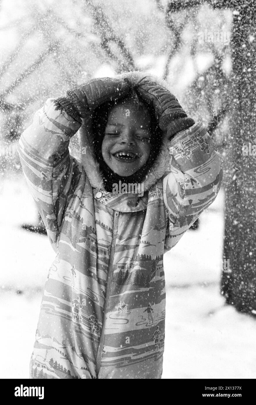 Vienna on December 3rd 1990: A boy enjoys fresh fallen snow. - 19901203 ...