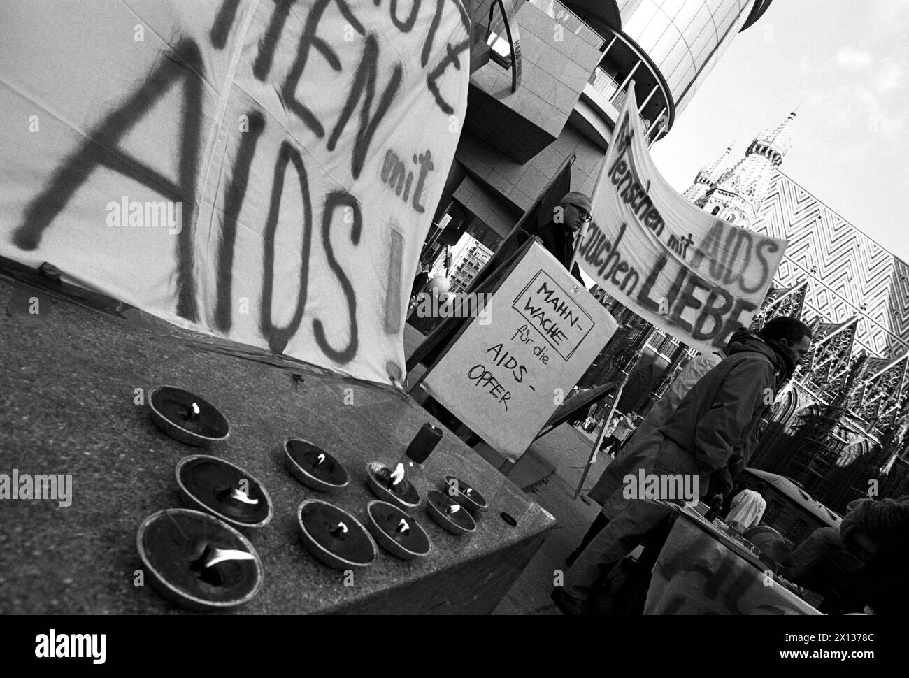 Pep rally for Aids victims and deseased in Vienna on December 12th 1990 ...