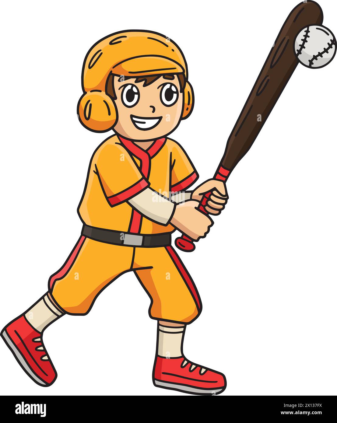 Boy Hitting a Baseball Cartoon Colored Clipart Stock Vector Image & Art ...