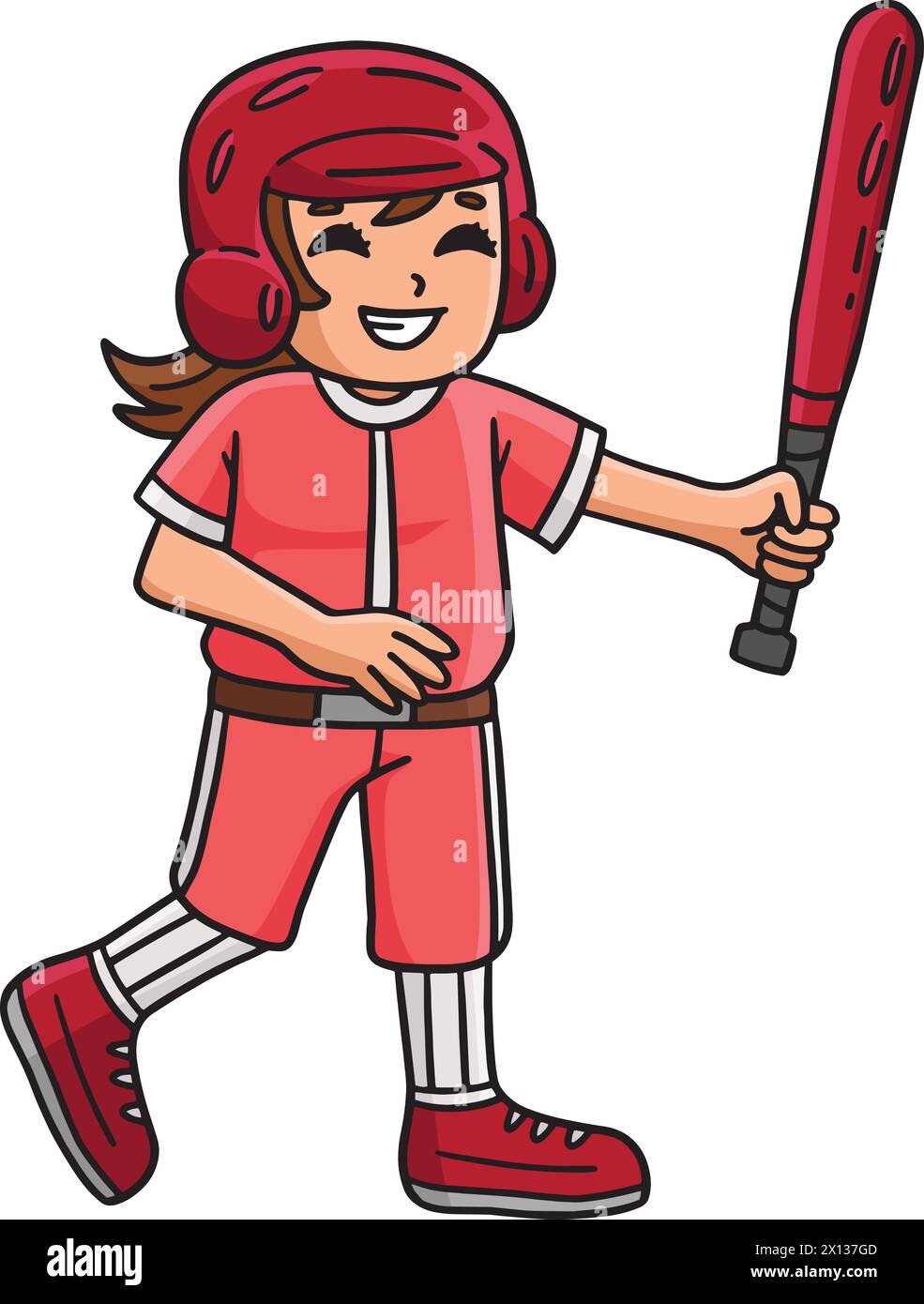 Girl Holding a Baseball Bat Cartoon Clipart Stock Vector Image & Art ...