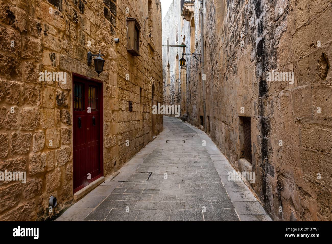 Empty street of ancient Roman city Mdina, ancient capital of Malta ...