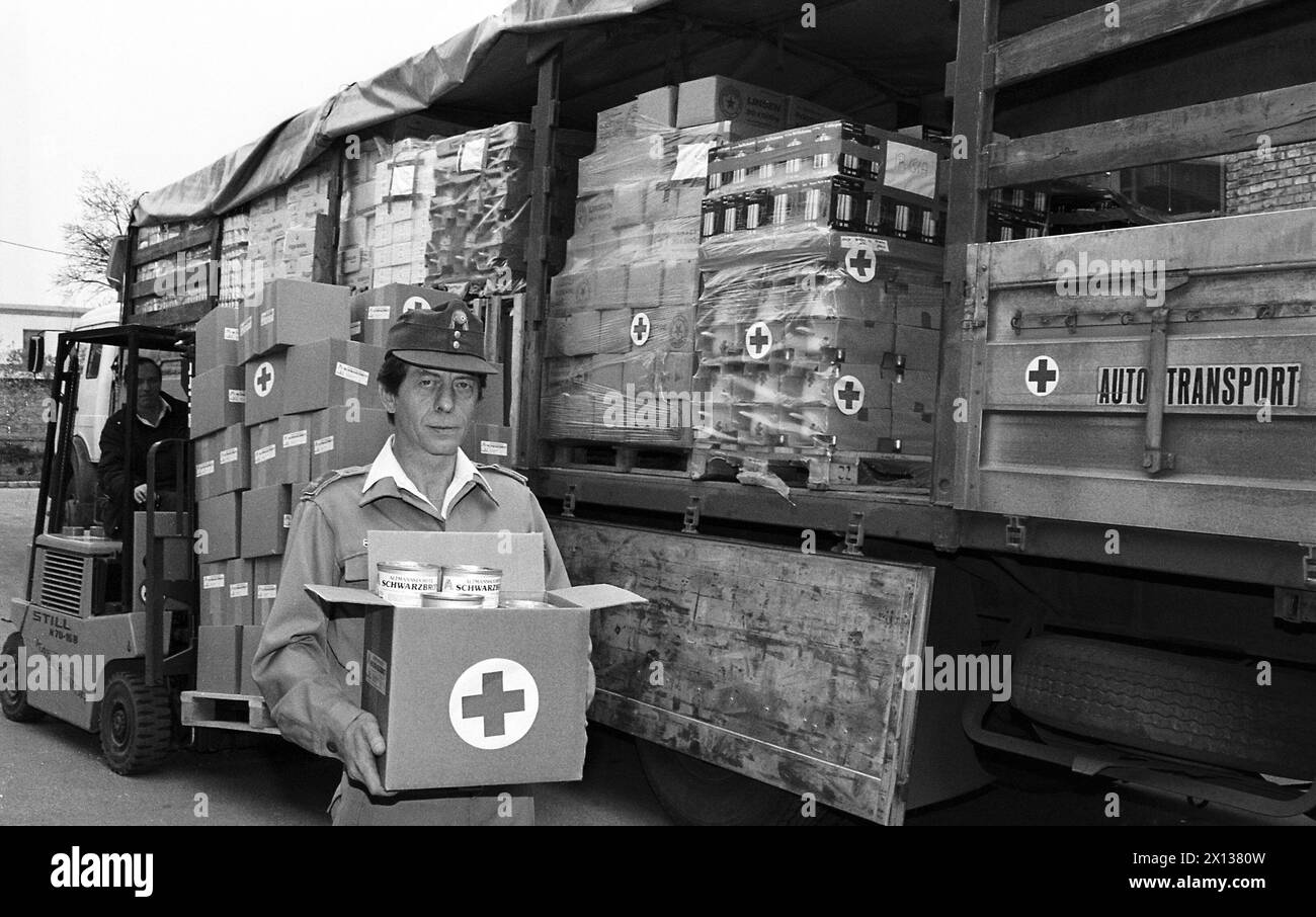 Vienna on April 12th 1991: The first aid convoy of Austria's Red Cross ...