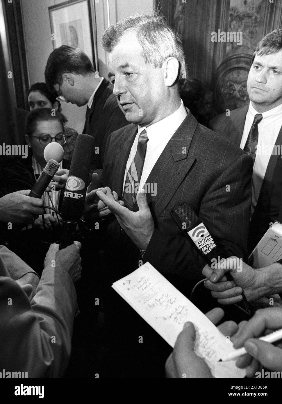 Austria's Vice Chancellor Josef Riegler gives an interview in Vienna on ...