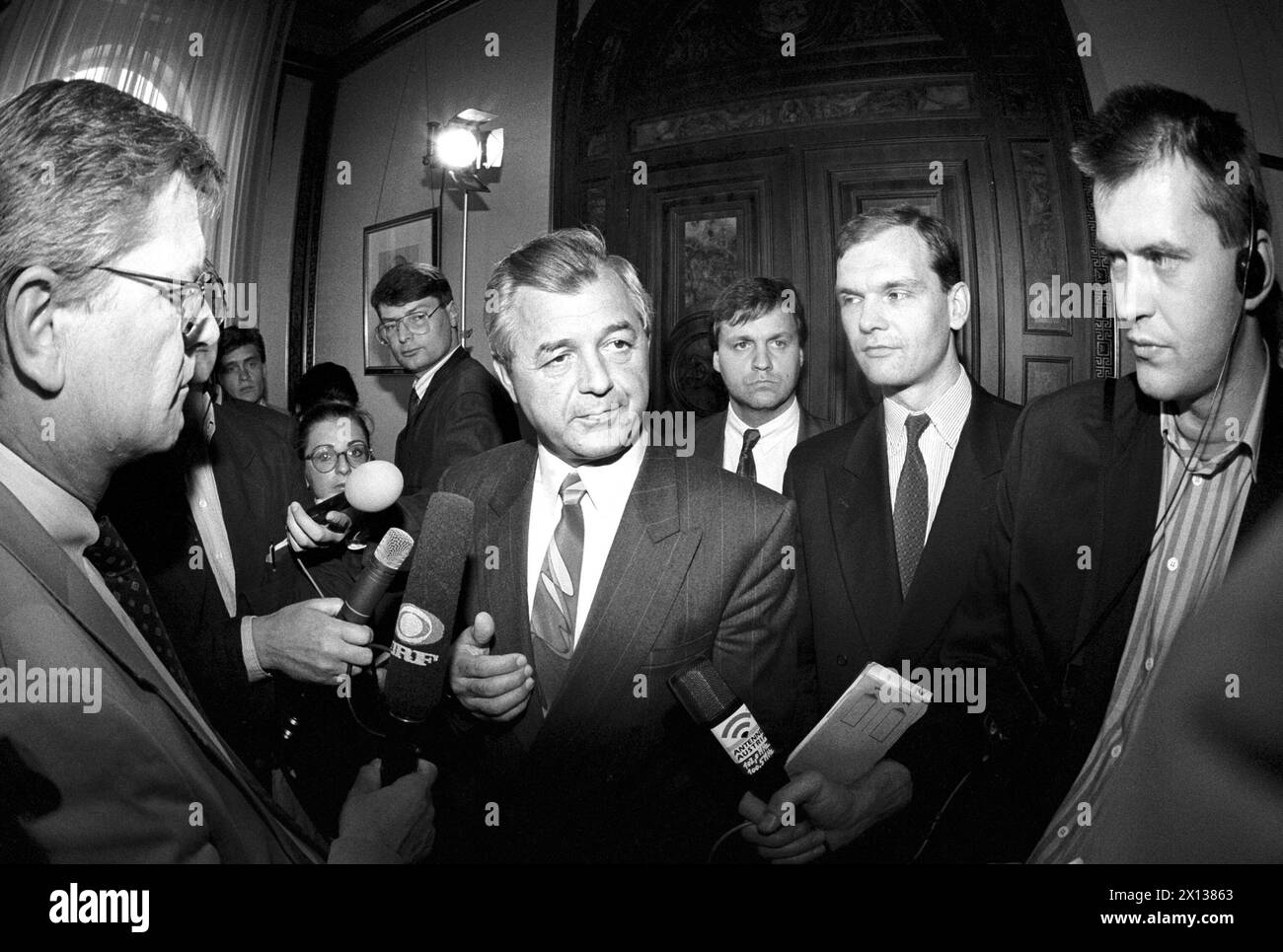 Austria's Vice Chancellor Josef Riegler gives an interview in Vienna on ...