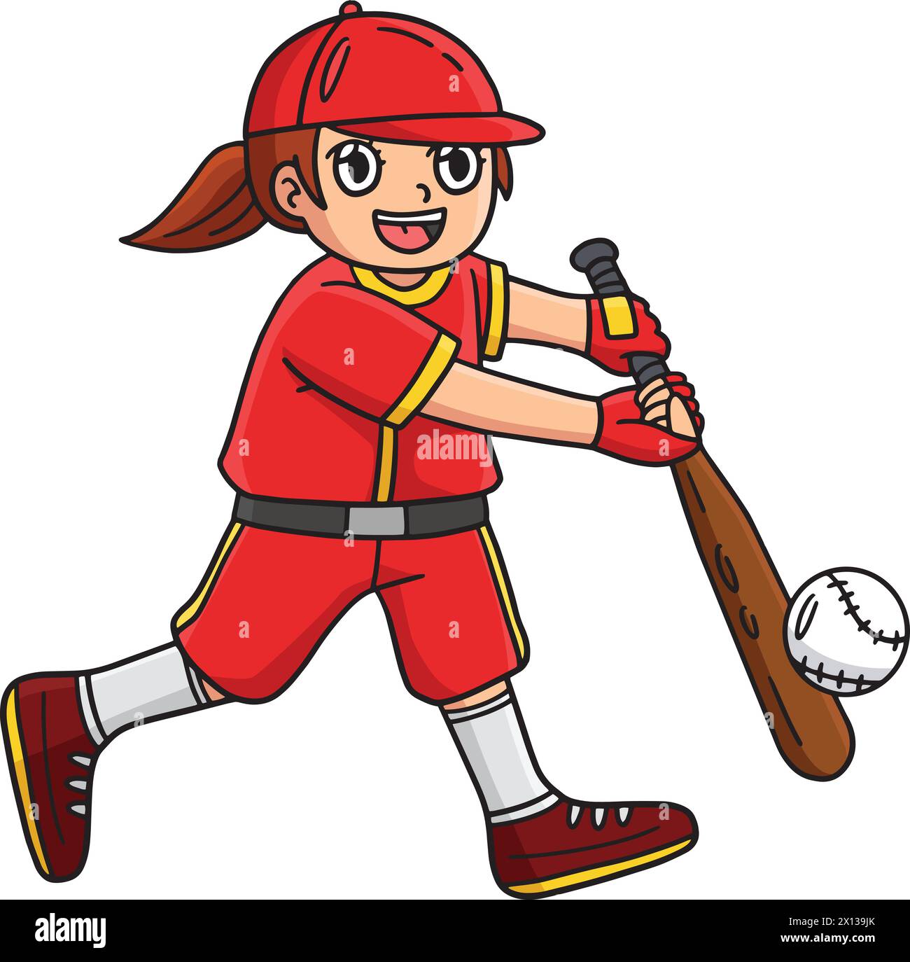 Girl Hitting Baseball Cartoon Colored Clipart I Stock Vector Image ...
