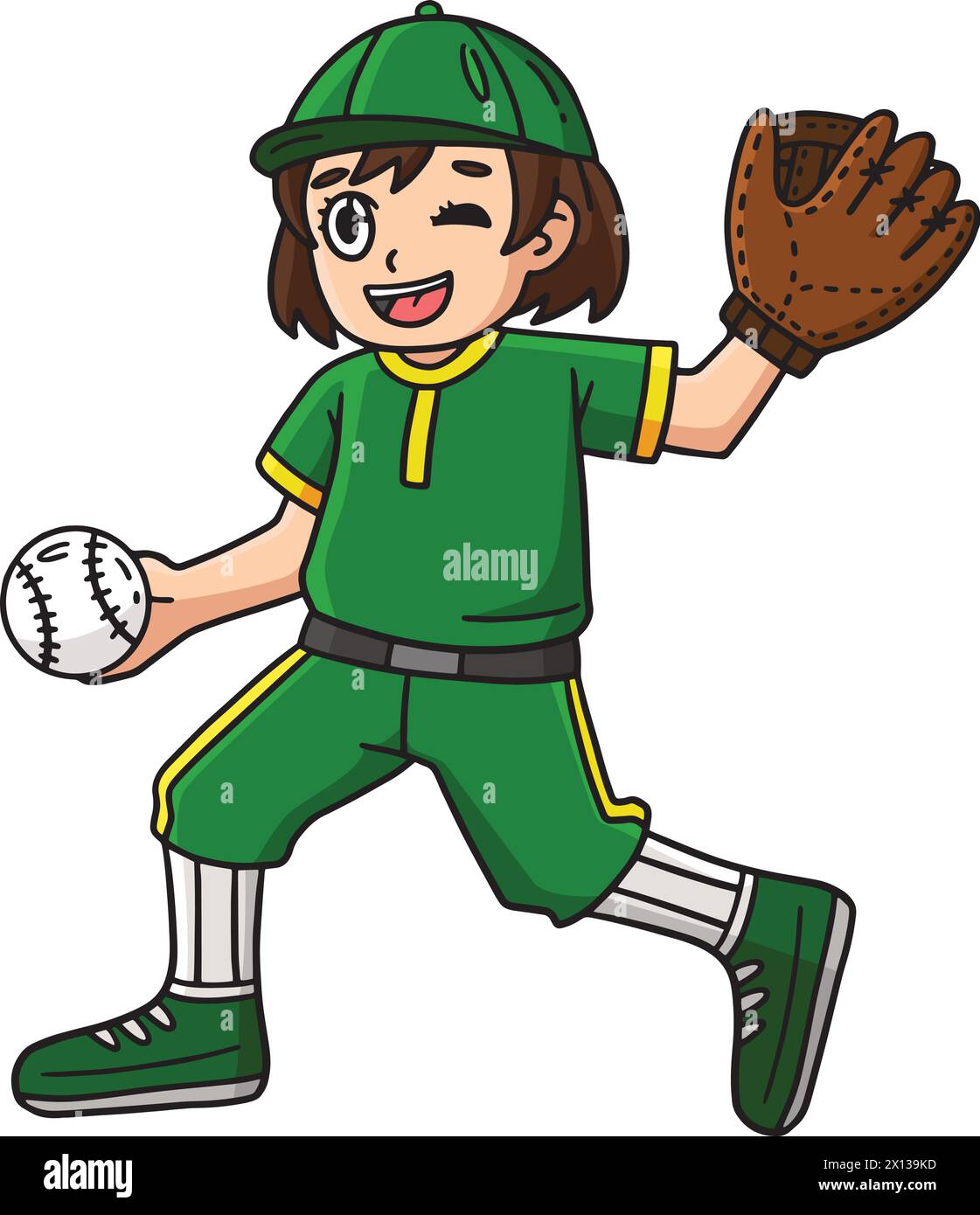 Baseball Girl Pitcher Cartoon Colored Clipart I Stock Vector Image ...