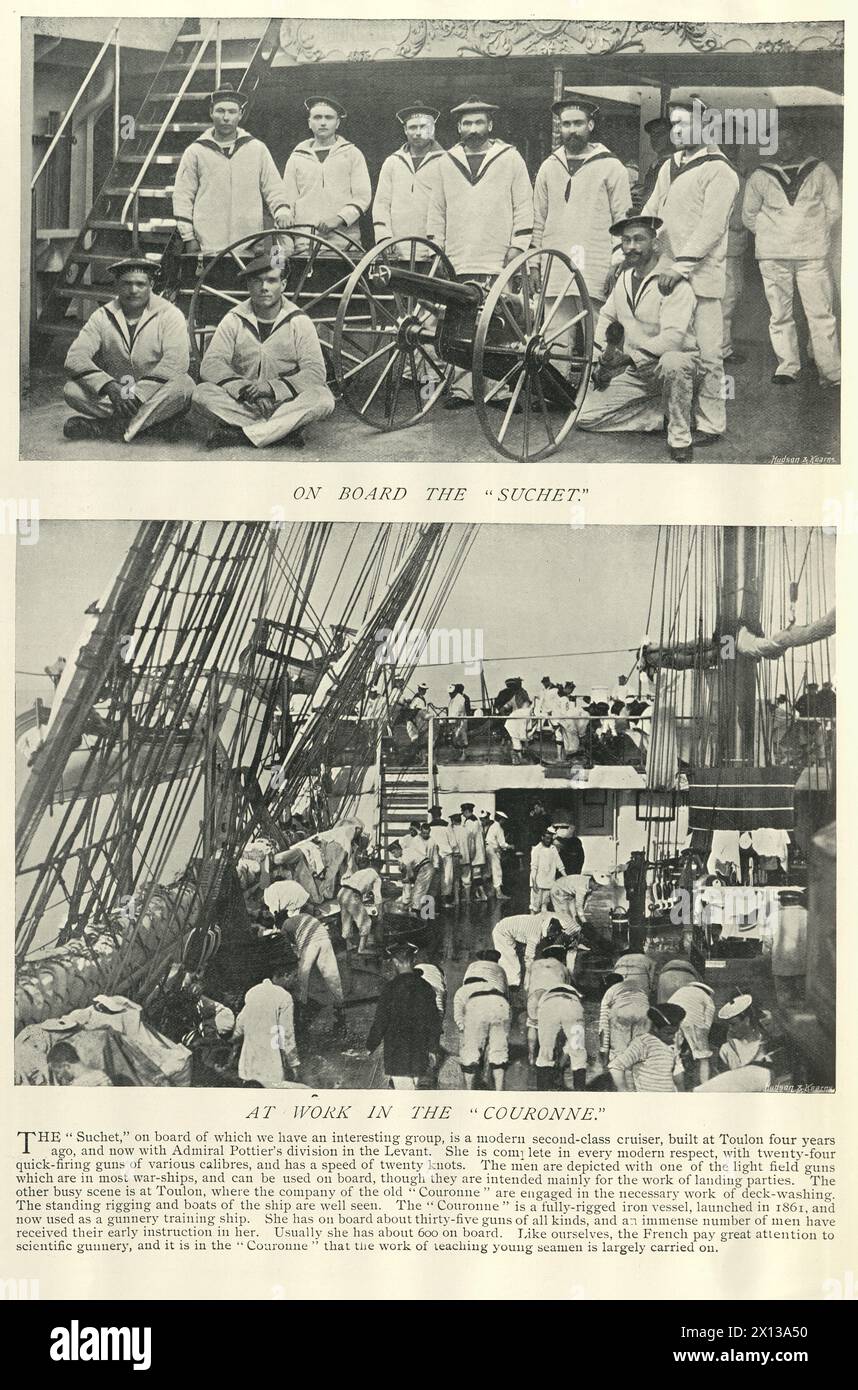 Vintage picture Sailors, French Navy, Suchet and Couronne Warship ...