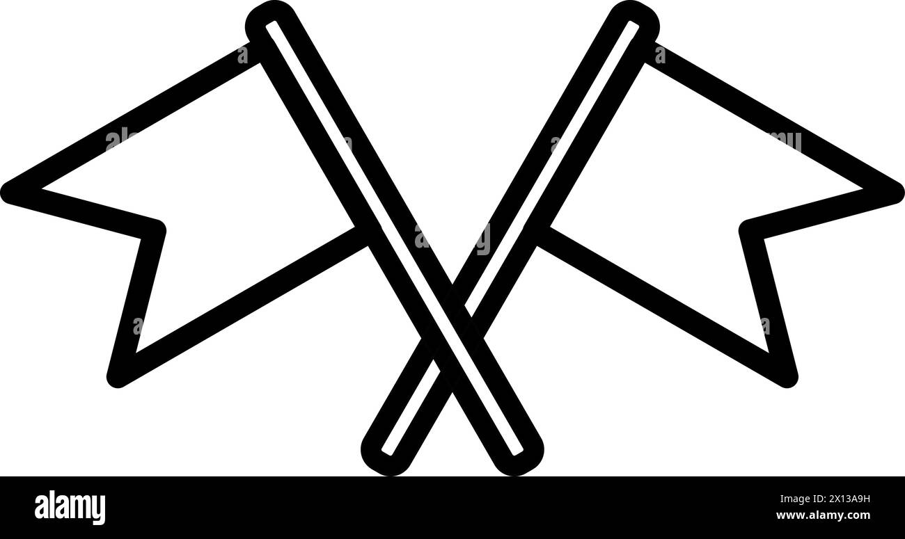 Crossed paper flags, birthday party symbol. Outline of festive paper ...