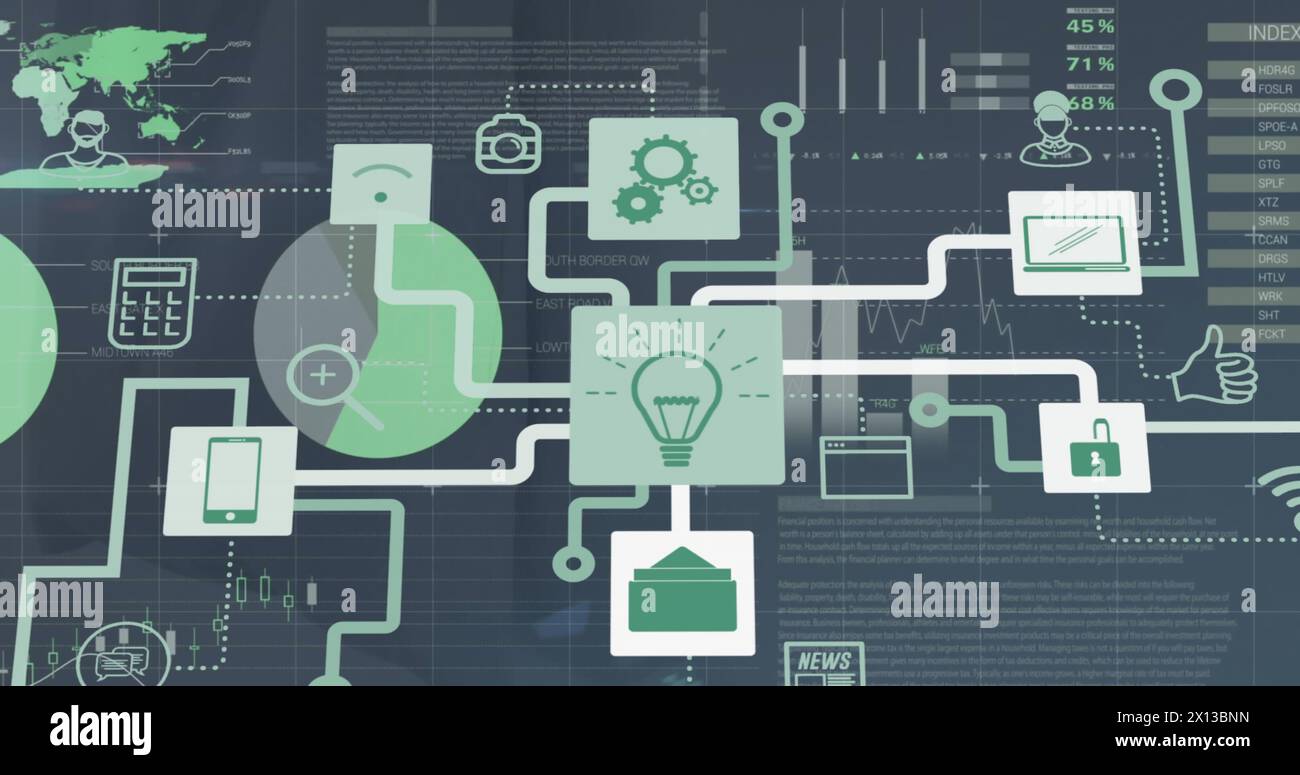 Image of network of connections with icons, computer data processing ...