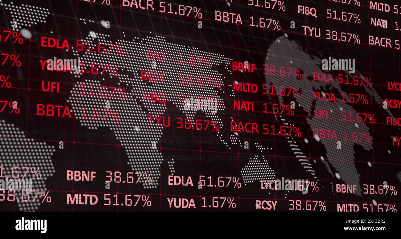 Image of financial data processing over world map Stock Photo - Alamy
