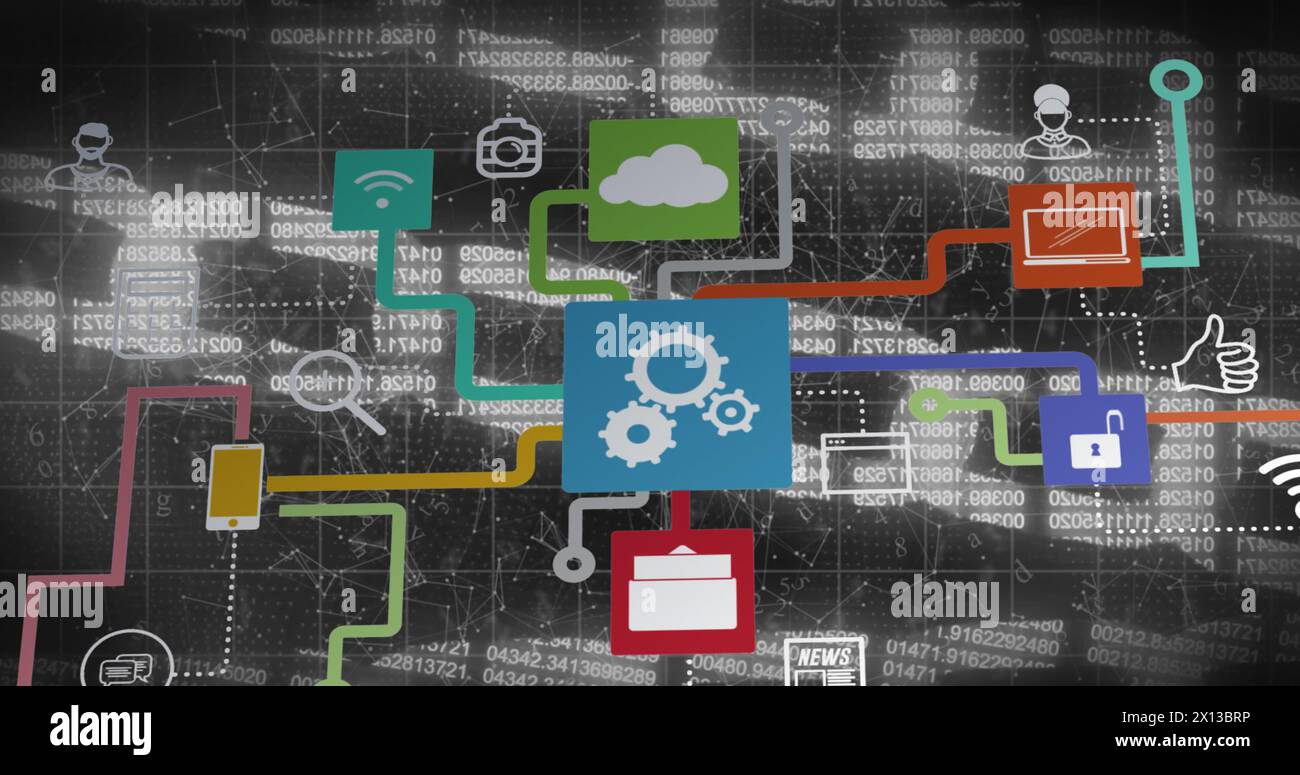 Image of chain, computer data processing over network of connections ...