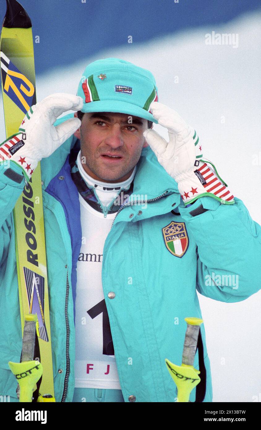 Olympic Winter Games in Lillehamer 1994: Italien skier Alberto Tomba, captured after he absolved ...