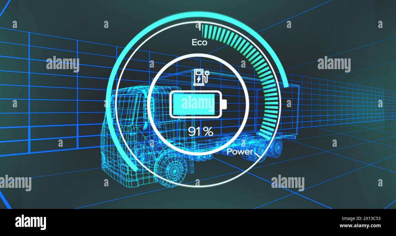 Image of digital car interface and data processing over 3d model of car ...