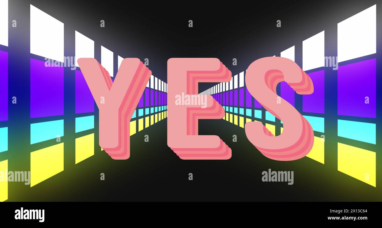 Image of yes text over colorful shapes on black background Stock Photo ...