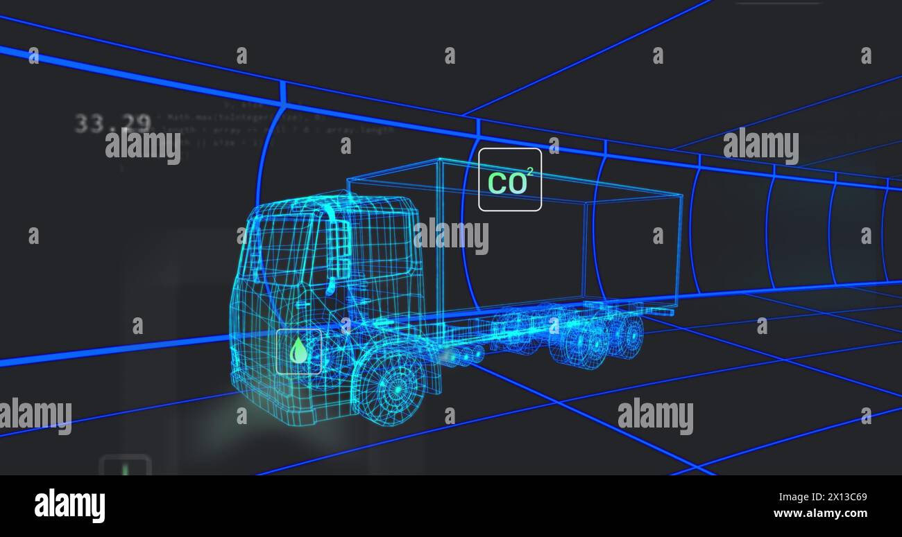 Image of digital car interface and data processing over 3d model of car ...