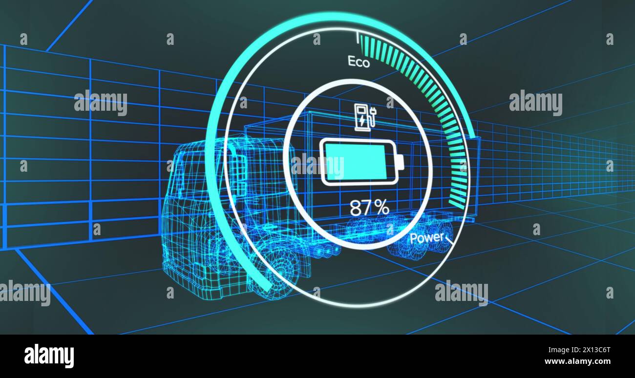 Image of digital car interface and data processing over 3d model of car ...