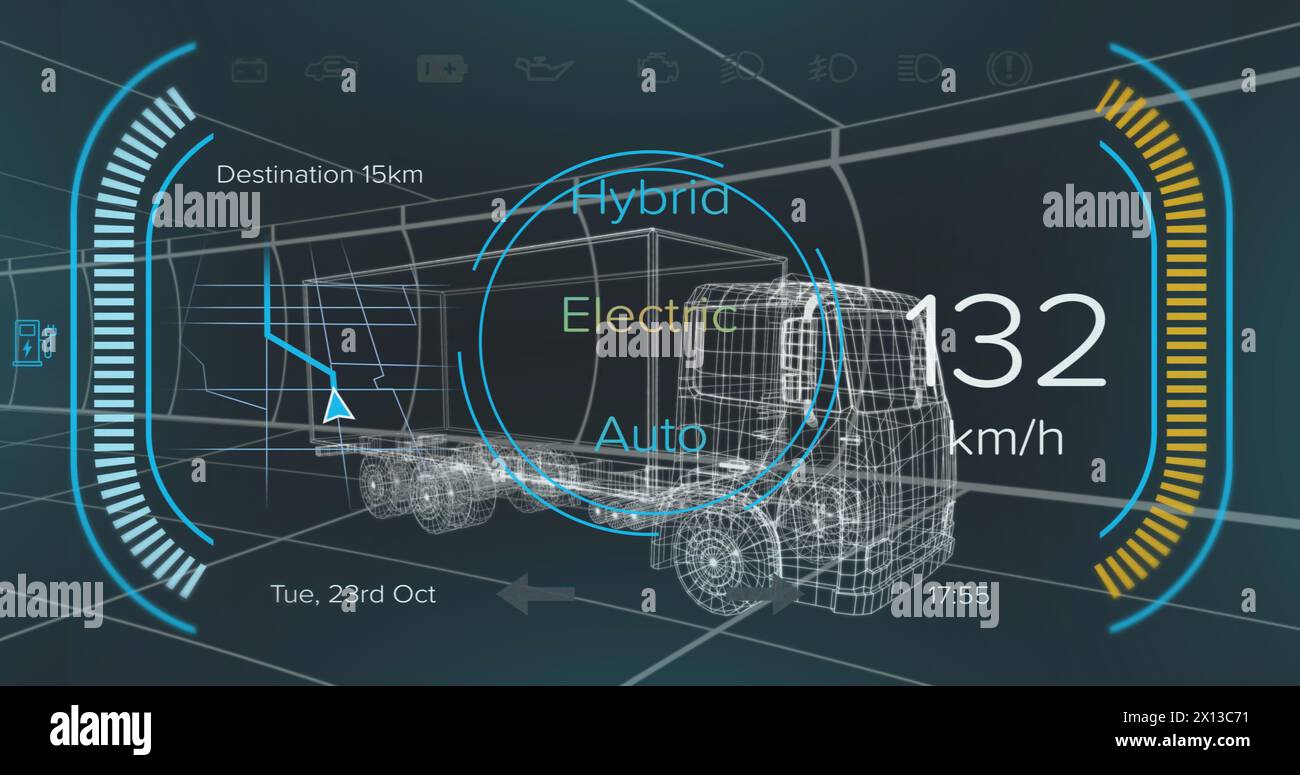 Image of digital car interface and data processing over 3d model of car ...
