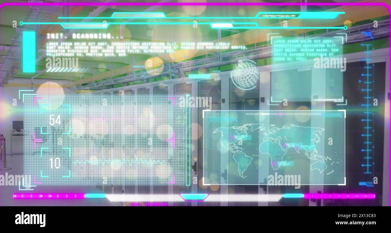 Image of interface with data processing and yellow spots floating over ...