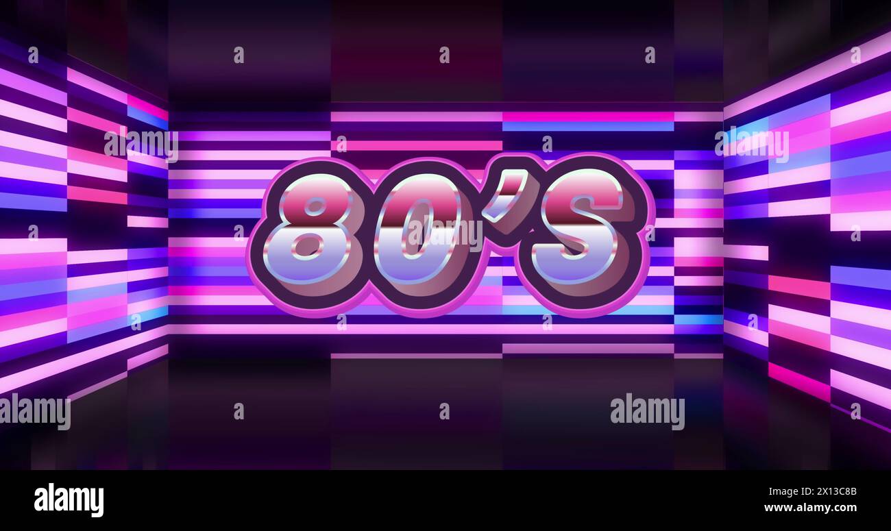 Image of 80's text over colorful shapes on black background Stock Photo ...