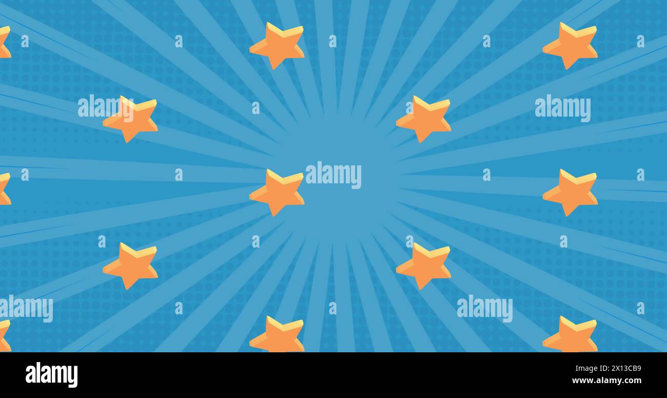 Image of yellow stars repeated over stripes on blue background Stock ...