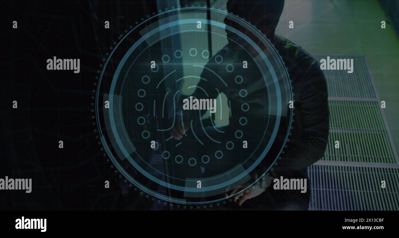 Image of biometric fingerprint scanner on african american male ...