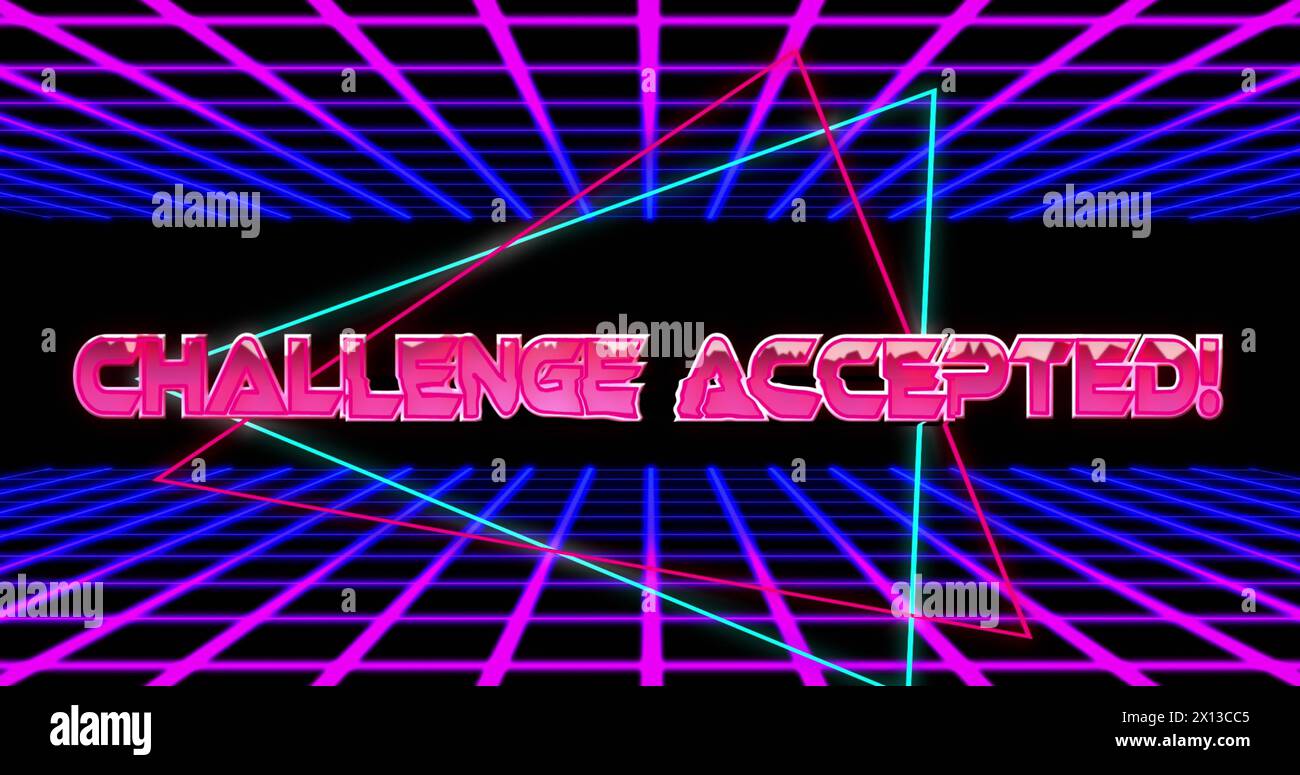 Image of challenge accepted text over triangles and grid pattern ...