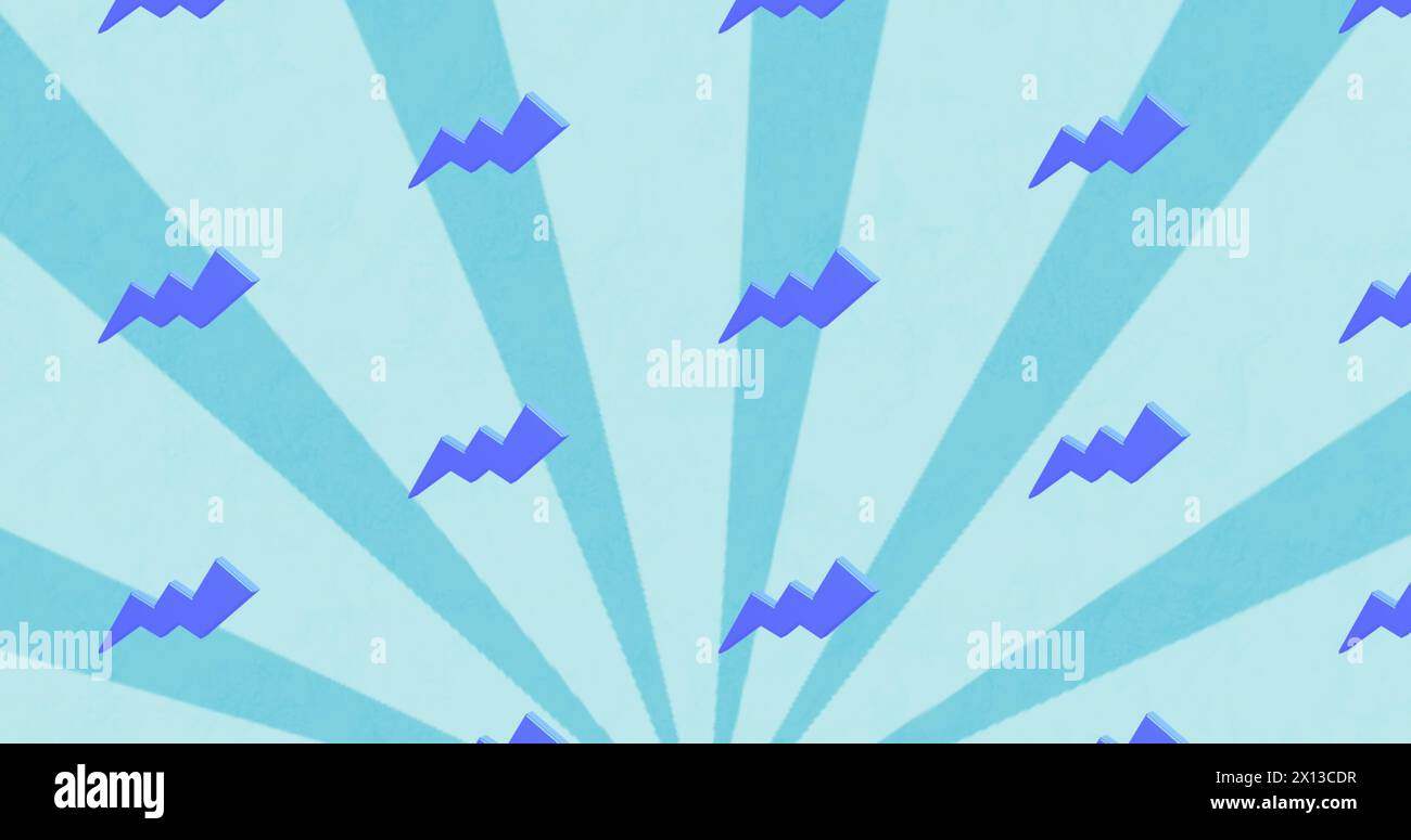 Image of blue lightning icons repeated over stripes on blue background ...