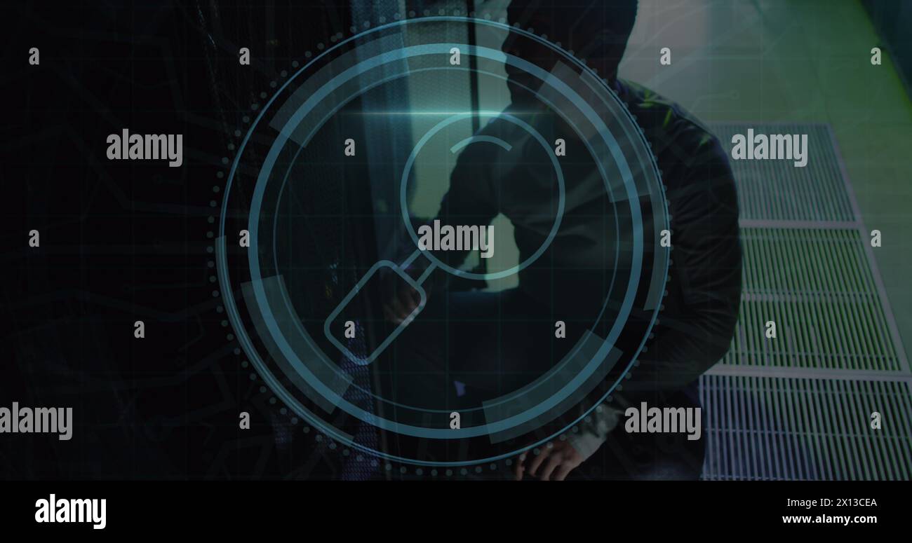 Image of magnifying glass scanner over african american male engineer ...