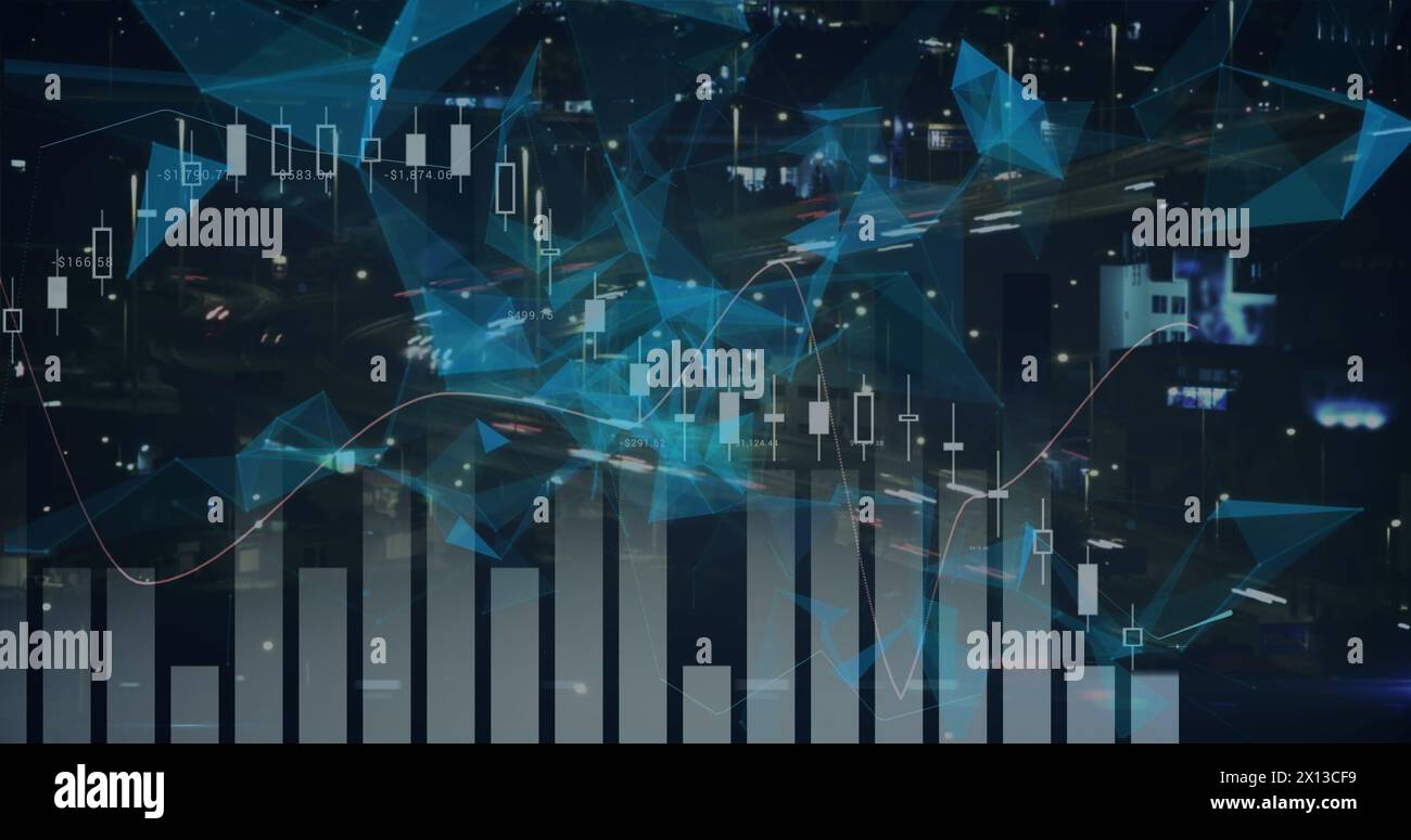 Image of 3d triangles and multiple graphs over time lapse of moving ...