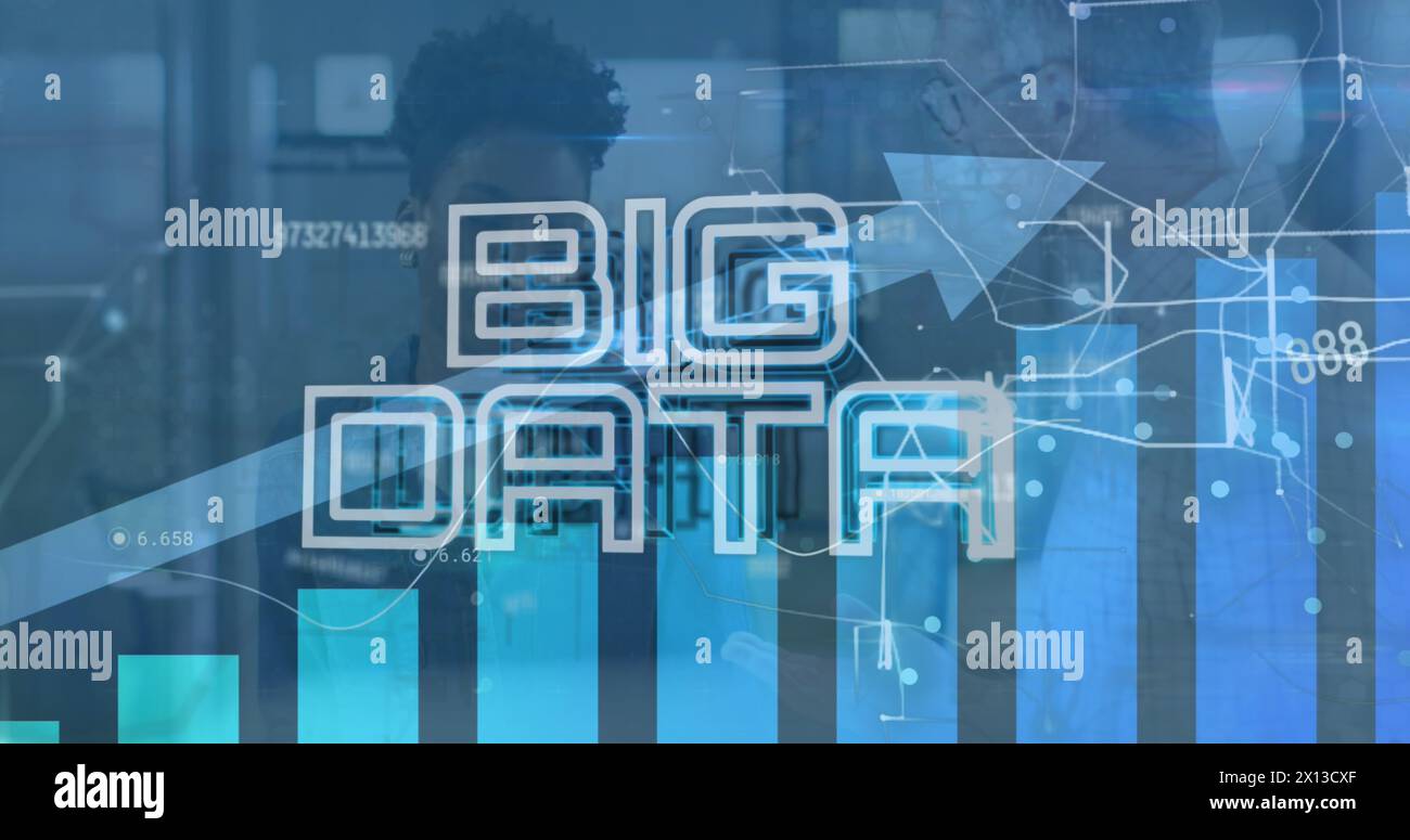 Image of big data text, changing numbers, arrow, graph, diverse ...