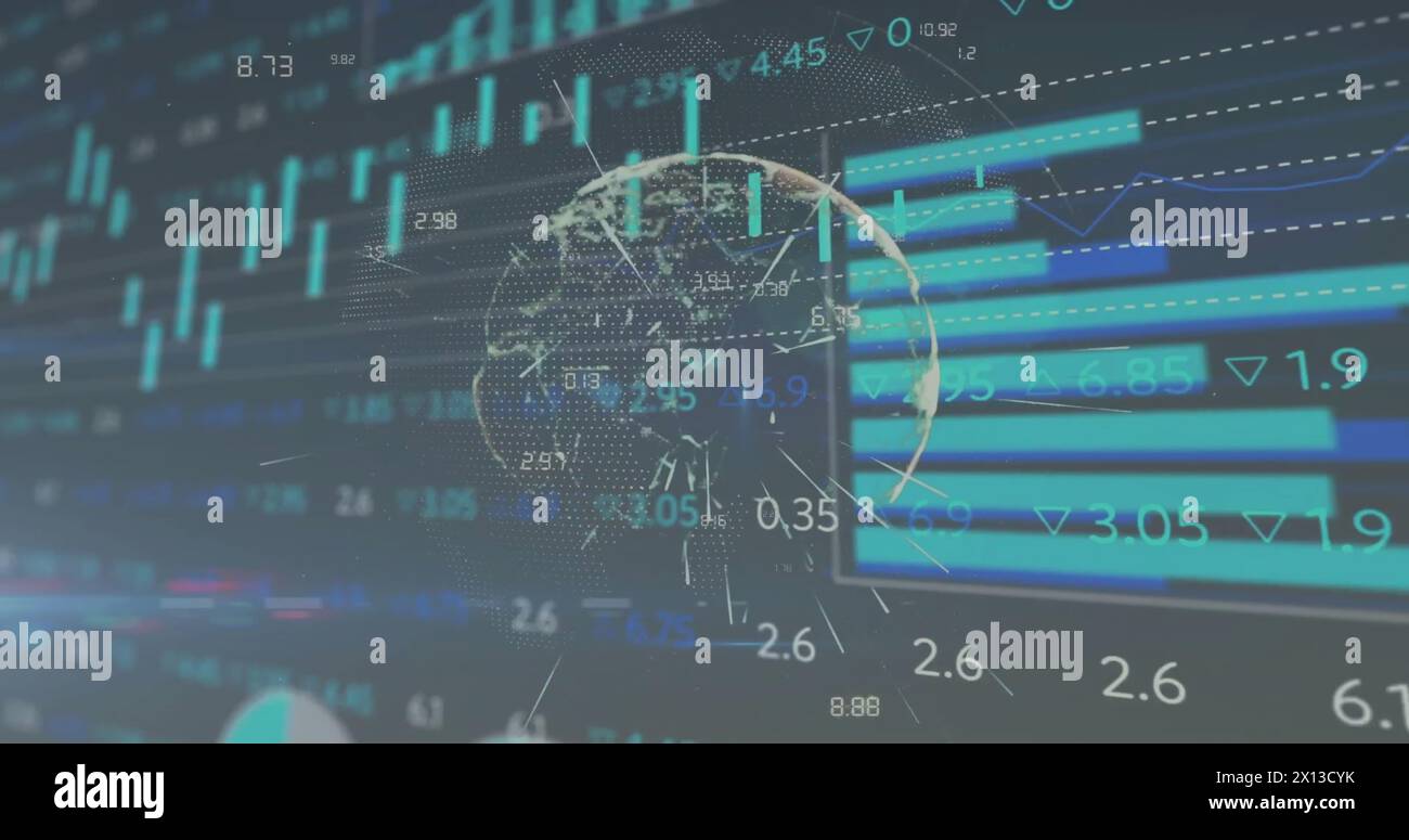 Image of globe with network of connections and financial data ...