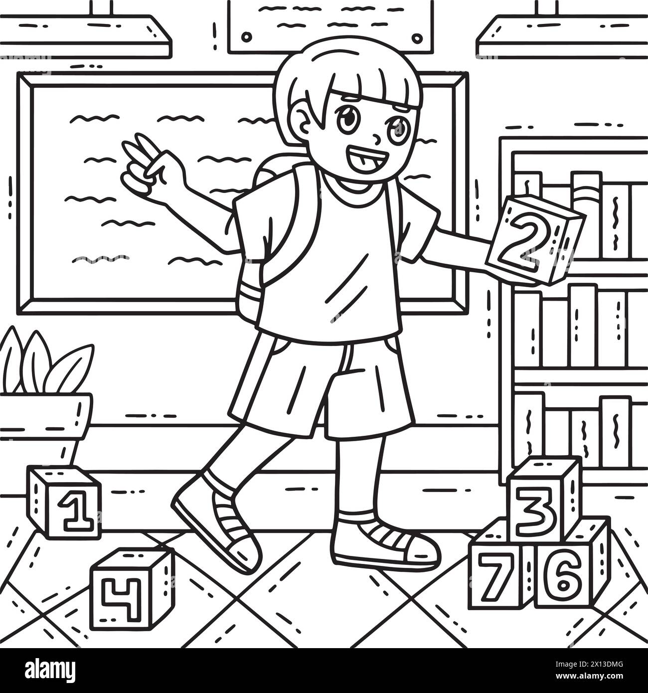 First Day of School Child Number Blocks Coloring Stock Vector Image ...