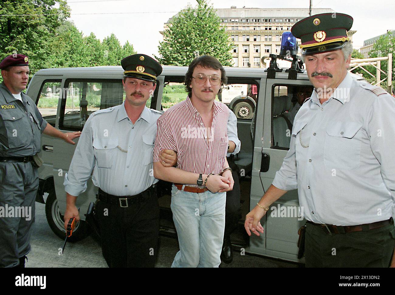 Letter bomb trial in Vienna on Aug. 11th 1995. Picture: the accused ...