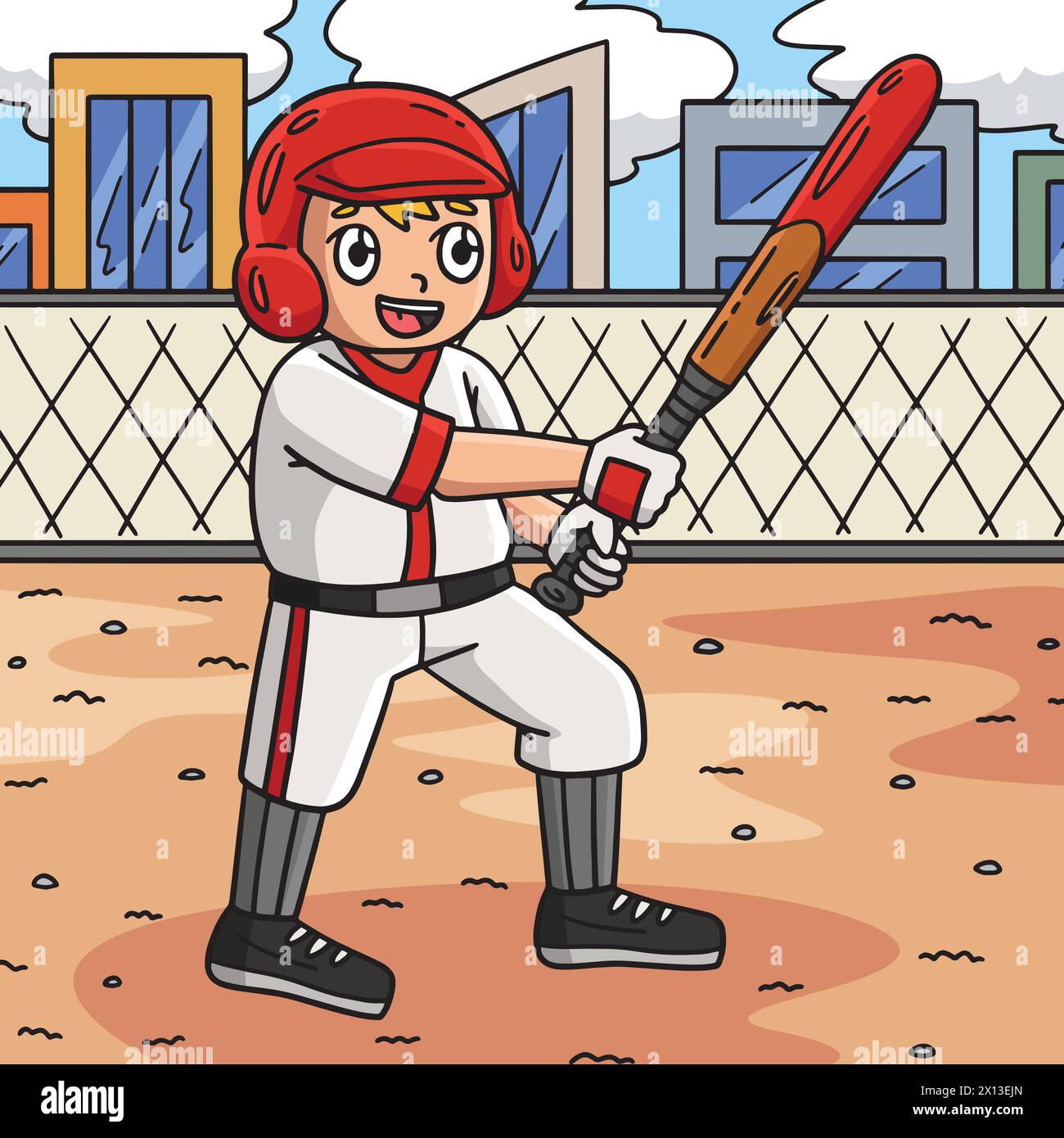 Boy Playing Baseball Colored Cartoon Illustration Stock Vector Image ...