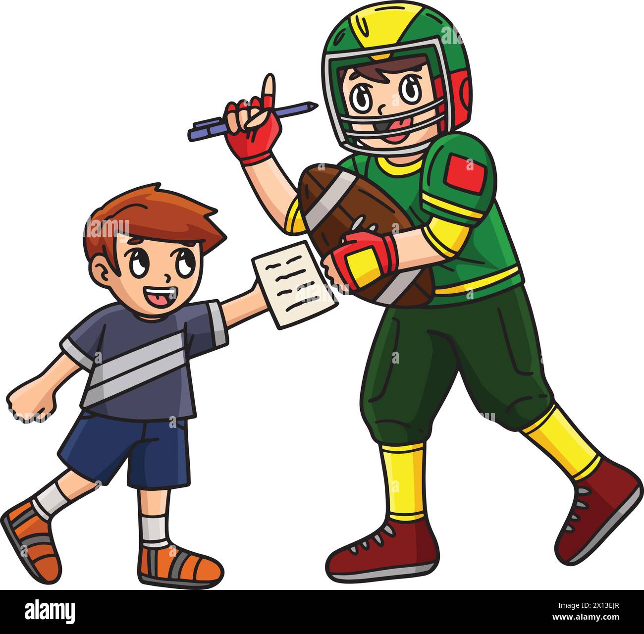 American Football Player and Boy Cartoon Clipart Stock Vector Image ...