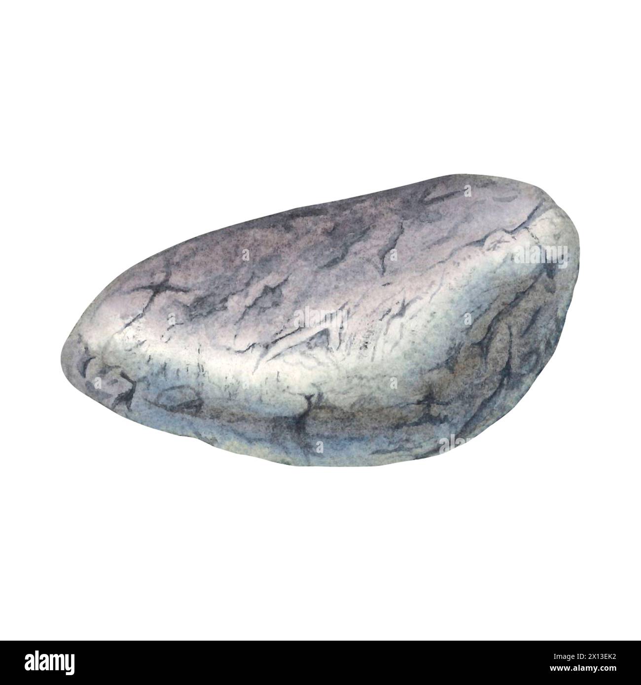 Sea stone. Hand drawn watercolor illustration with Pebble on isolated ...