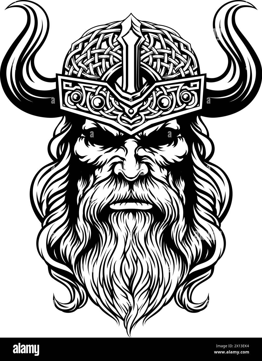 Viking Warrior Man Strong Mascot Face in Helmet Stock Vector Image ...