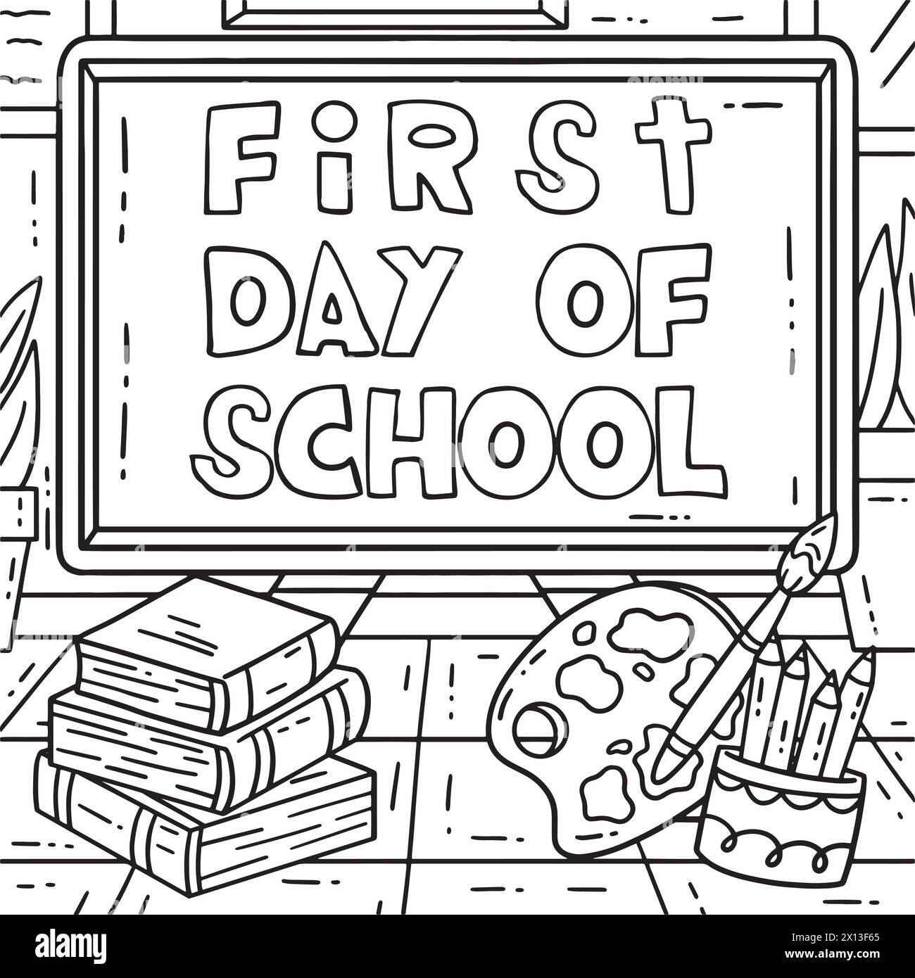 First Day of School on a Chalkboard Coloring Page Stock Vector Image ...