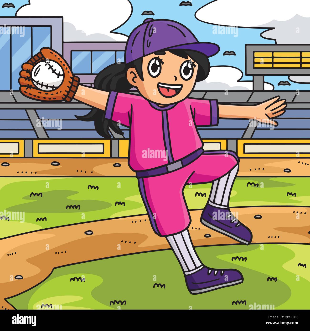 Girl Catching Baseball Colored Cartoon Stock Vector Image & Art - Alamy