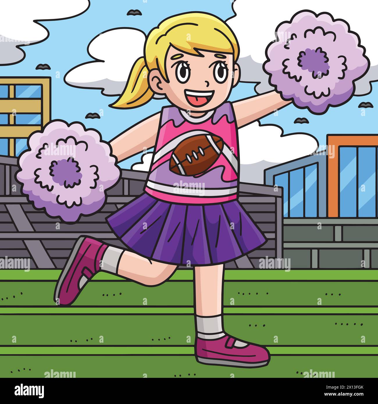 American Football Cheerleader Colored Cartoon Stock Vector Image & Art ...