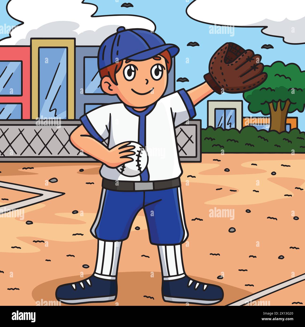 Baseball Boy Pitcher Colored Cartoon Illustration Stock Vector Image ...
