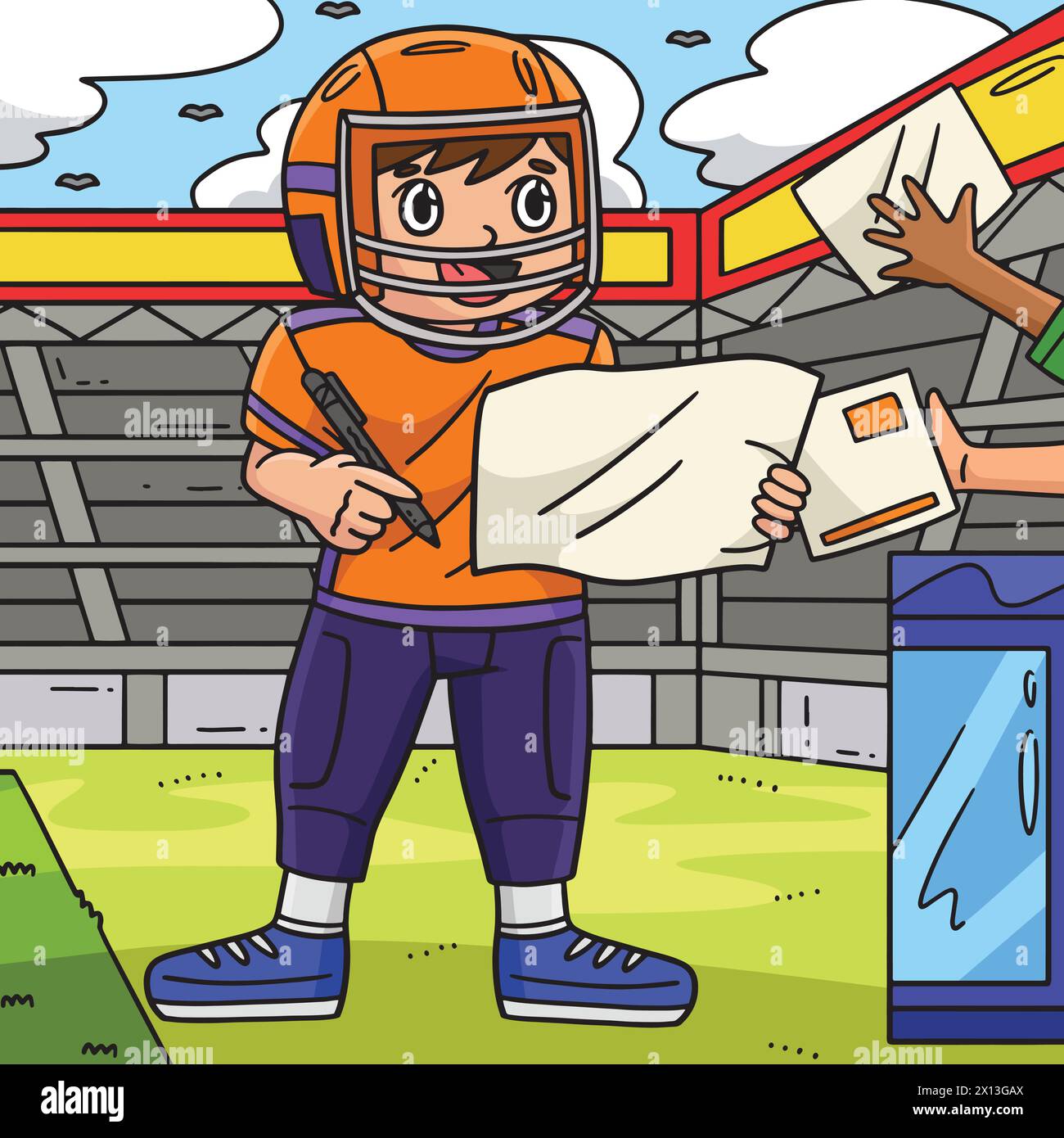 American Football Player Autograph Colored Cartoon Stock Vector Image ...