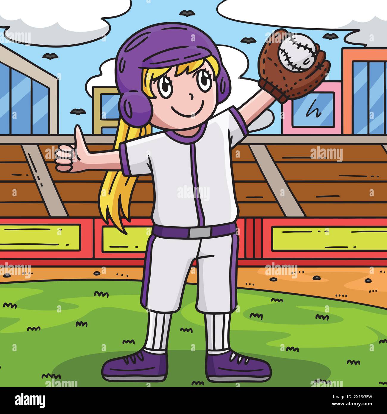 Baseball Girl Pitcher Waving Colored Cartoon Stock Vector Image & Art ...