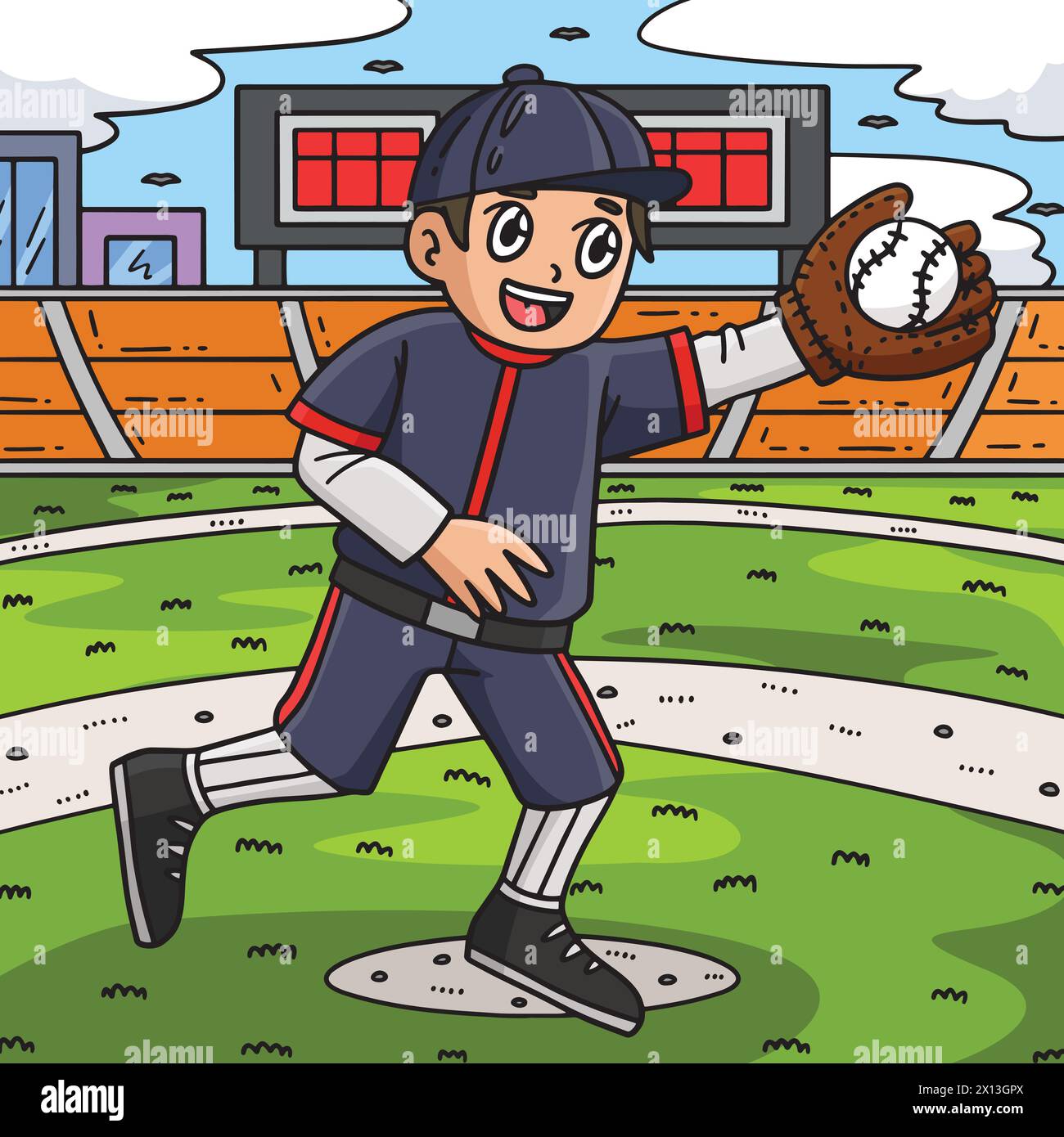Boy Pitching Baseball Colored Cartoon Illustration Stock Vector Image ...