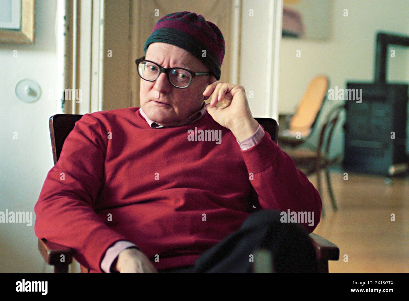 The Austrian artist and painter professor Josef Mikl works on an oil ...