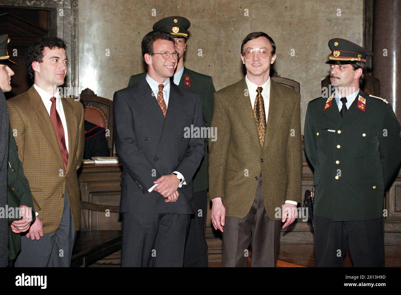 Letter bomb trial in Vienna on Dec. 21st 1995. Picture (l.- r.): The ...