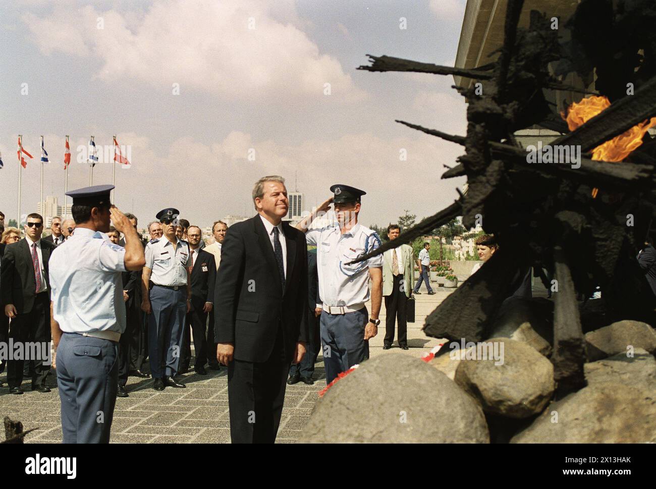 Austrian chancellor Franz Vranitzky in Jerusalem on 9 June 1993. He ...