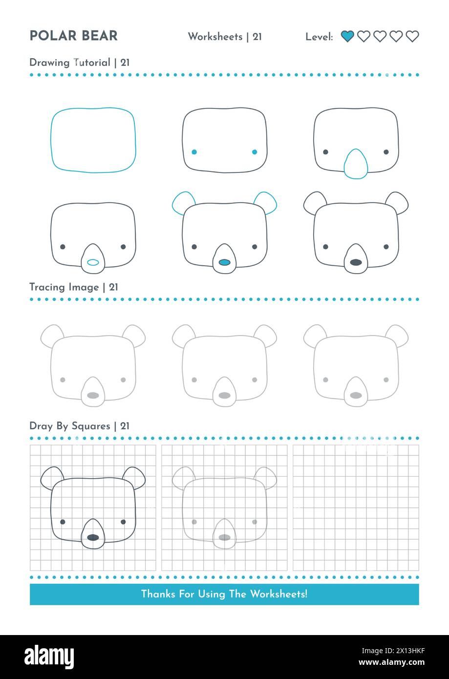 How to Draw Doodle Animal Polar Bear, Cartoon Character Step by Step ...