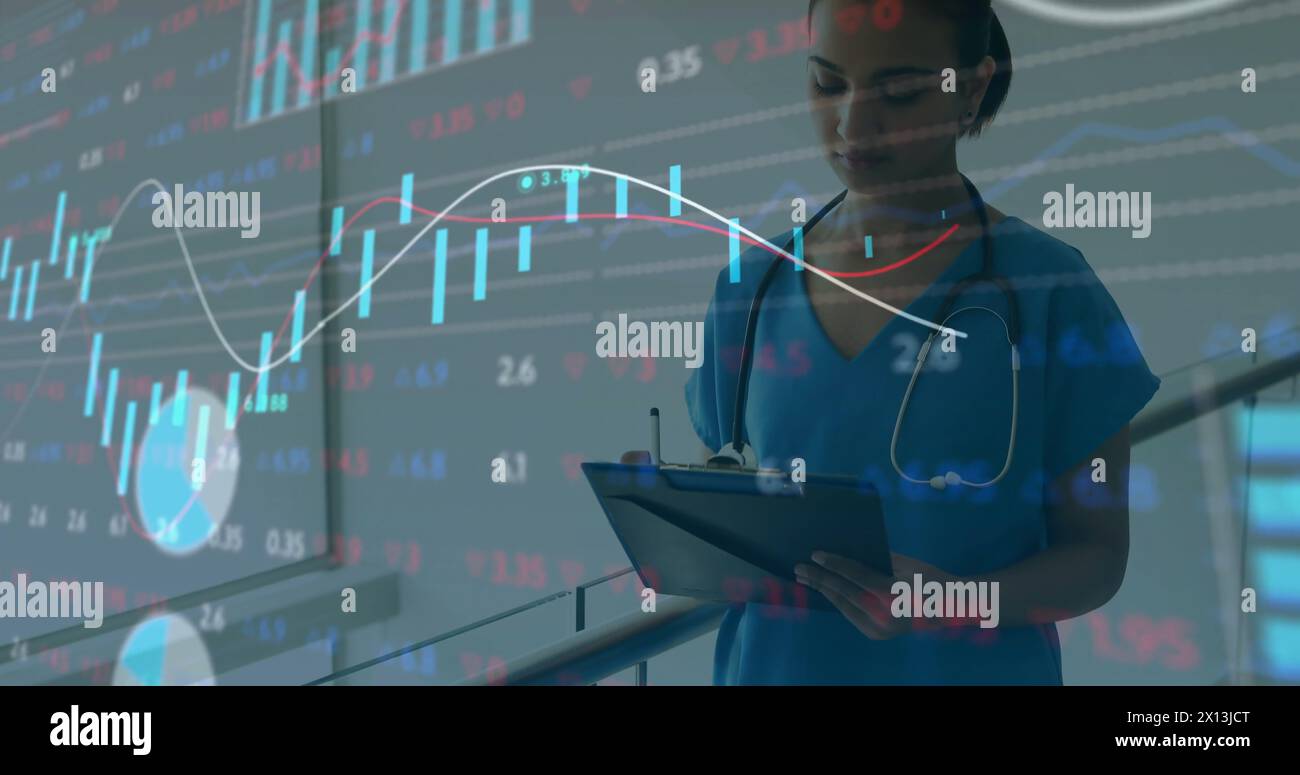 Image of data processing over caucasian female doctor Stock Photo - Alamy