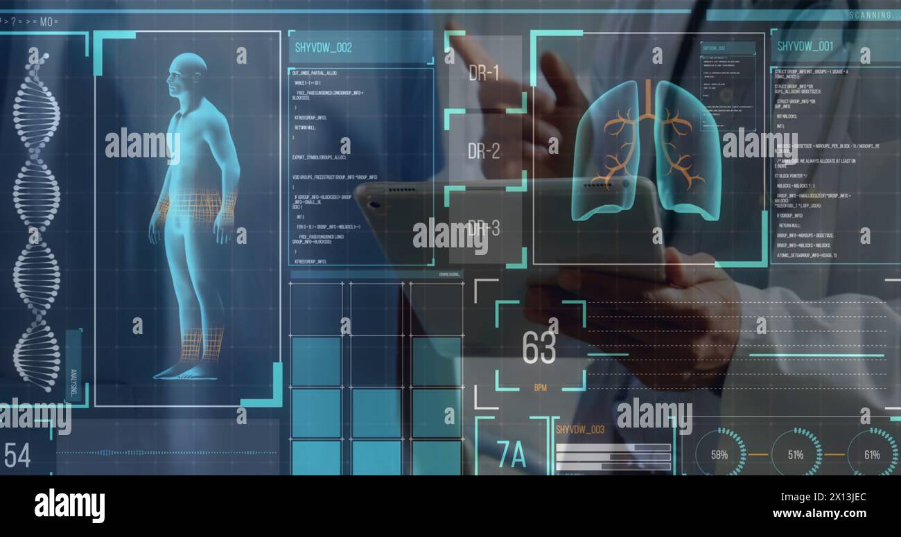 Digital interface with medical data processing against mid section of ...